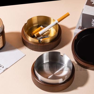 China Wooden Ashtray with Lid for Smokers Stainless Steel Liner Ash Tray Windproof Durable Easy to Clean Cool Ashtrays for sale