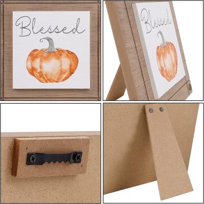 China Thanksgiving Decorations Set of 2 Wooden Tabletop Sign Fall Autumn Pumpkin Frames Centerpieces for Home Kitchen Tiered Tray Dec for sale