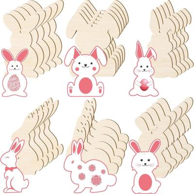 China Easter Unfinished Wood Bunny Cutouts, Hanging Rabbit Cutouts Rabbit Shape Craft Tags Wooden Pendant Ornaments for sale