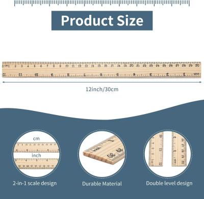 China High Quality 30cm Wooden Rulers Double Sided 2 Scale School Ruler Measuring For Home Student Office Use for sale