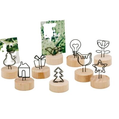 China Houten basis Plaats Kaarthouders Rustieke ijzeren draad Foto Picks Clip Party Decoratie Kaarthouders Foto Memo Foto Clip Te koop