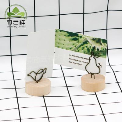 China Wooden Base Place Card Holders Rustic Iron Wire Picture Picks Clip Party Decoration Card Holders Picture Memo Note Photo Clip for sale