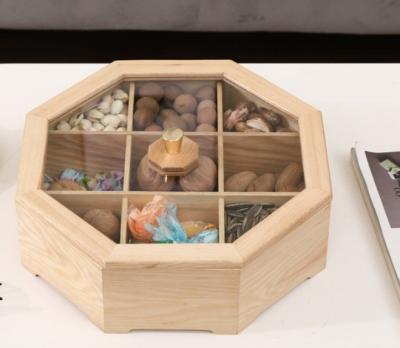 China Solid wood storage box dried fruit nut box divided grid with lid walnut nine grid box for sale