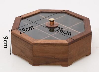 China Solid wood storage box dried fruit nut box divided grid with lid walnut nine grid box for sale