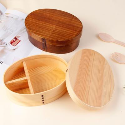 China Japanese Bento Box with Divider Wooden Bento Lunch Box for Picnicking Office Hiking Camping for sale