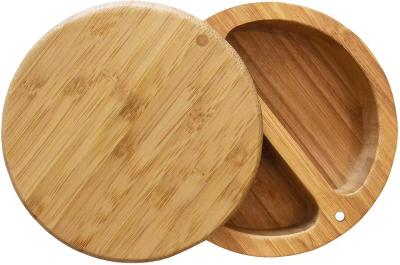 China Bamboo lid spice jar Salt cellar box Pepper box Moisture-proof kitchen seasoning storage box with magnetic rotating lid for sale