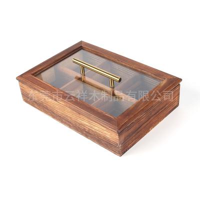 Cina Piatto di legno rustico diviso con 6 sezioni Organizzatore di legno di cenere in stile agriturismo per snack, spezie, ufficio, gioielli e decorazioni domestiche in vendita