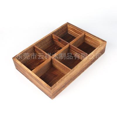 Cina Piatto di legno rustico diviso con 6 sezioni Organizzatore di legno di cenere in stile agriturismo per snack, spezie, ufficio, gioielli e decorazioni domestiche in vendita