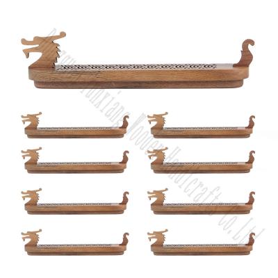 China Handcrafted Wooden Aromatherapy Oil Burner Dragon Boat Design Essential Oil Diffuser Tray for Home or Spa Decor for sale