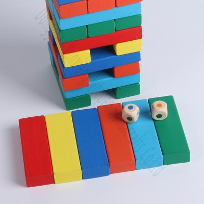 China Colorful Wooden Stacking Blocks Game Set - 54 Pieces with Dice for sale