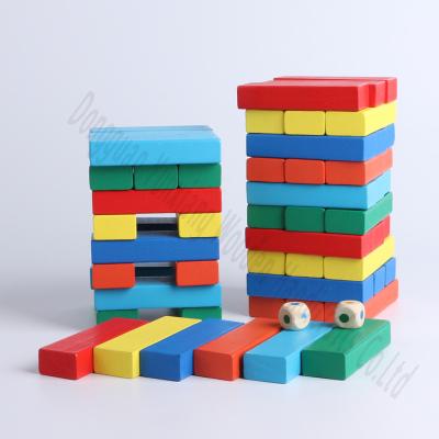 China Colorful Wooden Stacking Blocks Game Set - 54 Pieces with Dice for sale