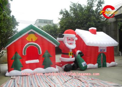 China Red Oxford Cloth Christmas Inflatable Cartoon Characters Santa House Hand Painting for sale