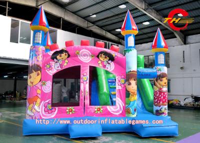 China PVC HD Inkjet Childrens Cartoon Inflatable Bounce House Pink / Blue for sale