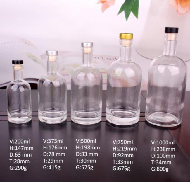 Custom Printed 375ml 500ml 750ml Flint Glass Vodka Bottle with Stopper