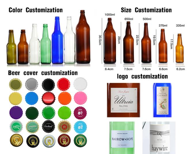 Wholesale Empty 330ml 500ml Green Amber Empty Beer Bottle with Crown Cap