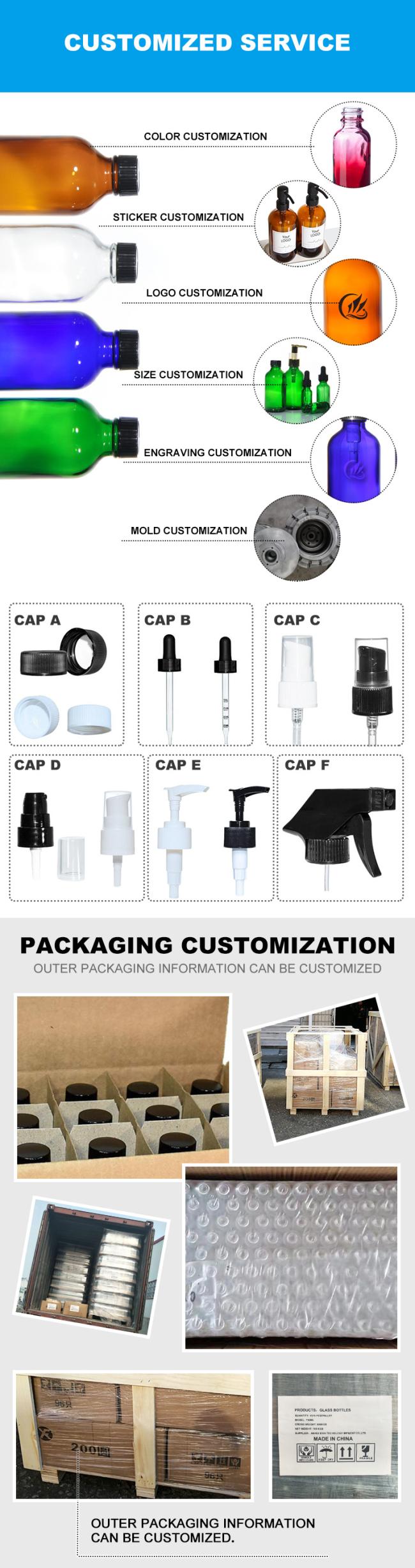 Top Quality 5ml 10ml 50ml 100ml Amber Glass Soap Dispenser Botella De Vidrio Glass Boston Bottle