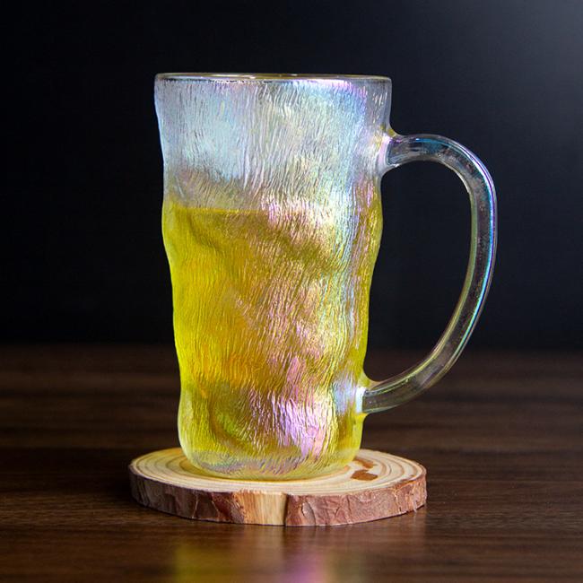300ml 370ml Glacier Grain Handle Cup Fruit Juice Coffee Drinking Clear Glass Water Cup