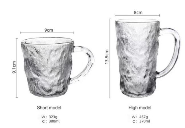 300ml 370ml Glacier Grain Handle Cup Fruit Juice Coffee Drinking Clear Glass Water Cup