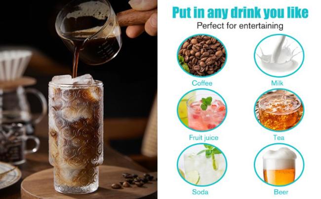 Factory Direct Retro Embossed Coffee Crystal Clear Glass Cup
