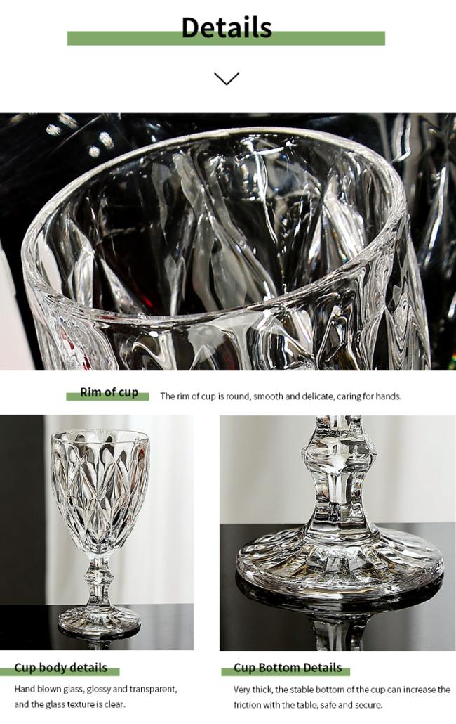 Glassware Glass Cup Copas De crystal Colored Vintage Embossed Water Grey Goblet Wine Glasses