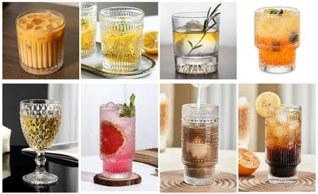 Glassware Glass Cup Copas De crystal Colored Vintage Embossed Water Grey Goblet Wine Glasses