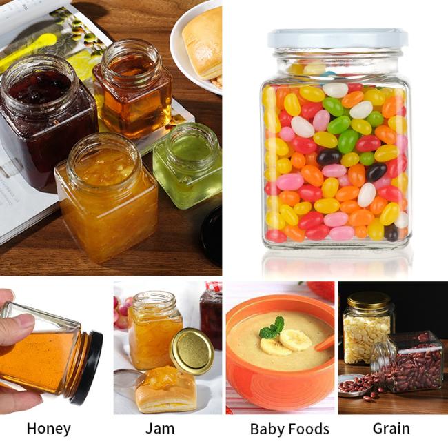 Empty Food Storage 50ml Clear Square Spice Honey Glass Container Jar with Lids