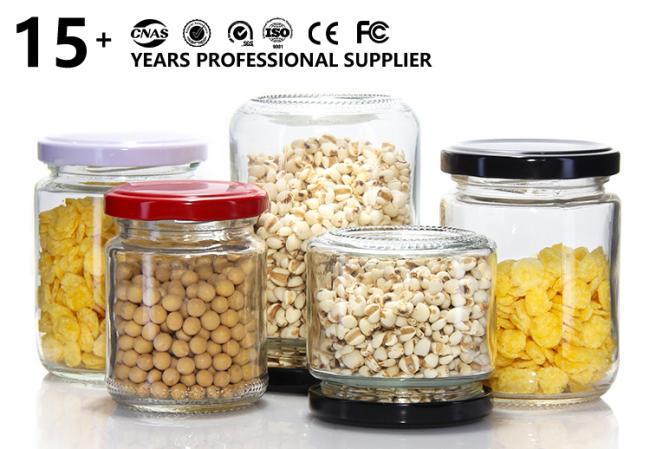 Food Grade 100ml 195ml 240ml 350ml 500ml Round Empty Glass Honey Jar with Metal Lid