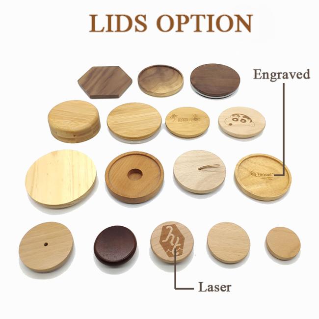 Eco Friendly Reusable Mason Jar Lids Bamboo Wooden Tea Coffee Cup Cover 70 mm Size Lids with Straw Hole