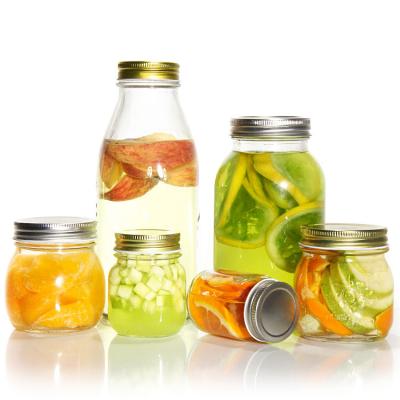 China Round Mason Glass Jar Tea Jar 12oz 16oz 500ml Glass Container With Gold Lids for sale