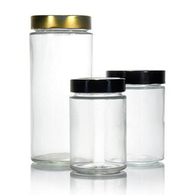 China Private Label 380Ml 500Ml 750Ml 1L Cylinder Shape Honey Jar Glass Jar With Tinplate Lid for sale