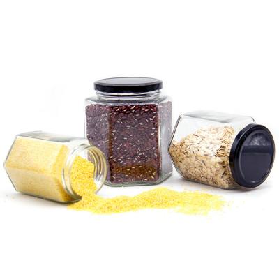 Cina Bottine di vetro a sottaceti esagonali per pasta Bottine di vetro per alimenti quadrati Bottine di stoccaggio 16 oz in vendita