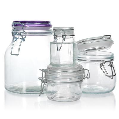 China Clear Short Type 100ml 150ml 200ml Glass Pickle Butter Jar with Metal Buckle Clip Lid for sale