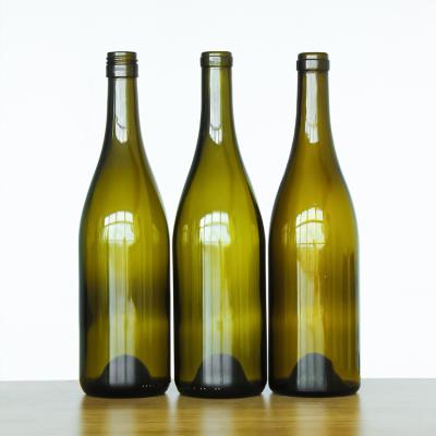 Cina Bottiglia di vino di vetro 750 ml Verde ambra Trasparente Ventre vuoto rotondo in vendita