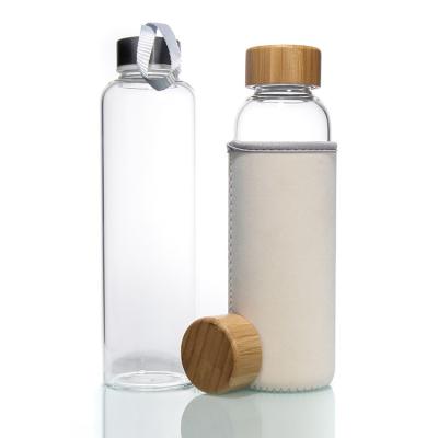 China Groothandel 500 ml doorzichtige hoge borosilicaat glas waterfles met deksel van roestvrij staal for sale