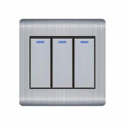 China Residential / Multipurpose Modern Household Stainless Steel Panel Power Supply 250V 16A 3Gang 1Way ON OFF Wall Switch for sale