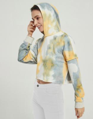 Cina 100 cime surdimensionate di maglie con cappuccio del maglione del pullover della maglietta felpata della tintura del legame della pendenza delle donne del poliestere in vendita