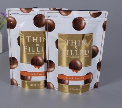 China 180g Glossy stand up plastic chocolate packaging pouch bag with window / chocolate bar packaging for sale