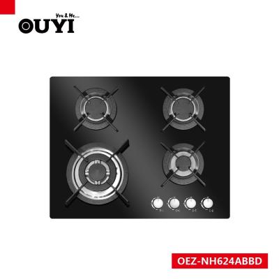 China OUYI Black Tempered Glass 4 Different Size Sabaf Burner Gas Stoves for sale