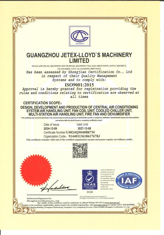 ISO9001:2015 - GUANGZHOU JETEX-LLOYD'S MACHINERY LTD