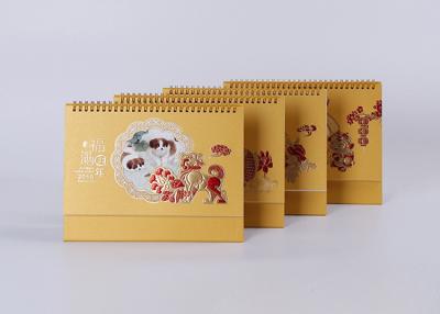 Cina Bollo caldo a spirale classico sveglio della stagnola del materiale e dell'oro della carta patinata del calendario da scrivania in vendita