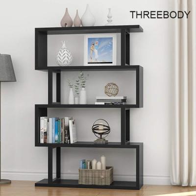 China Black  Modern Office Furniture Corner 4 Shelf Bookshelf For Living Room / Bedroom for sale