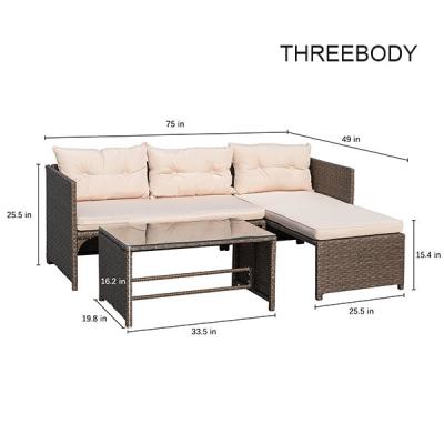 China 3 Pieces Rattan Sectional Outdoor Lounge Sofa Sets Clearance UV Resistant for sale
