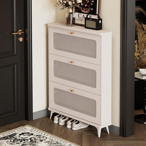 Quality Popular Simple Ultra-Thin Tipping Bucket Rattan Shoe Storage Cabinet For Home Entrance, Exterior Door, Elevator Aisle for sale