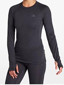 Quality Black Wool Base Layer Long Sleeve Snug Fit Thermal Base Layer Top Low Temperatures for sale
