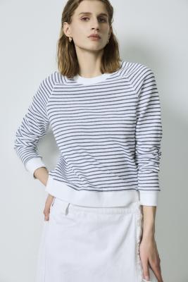 China 22in - 27in Raglan Sweatshirt Pebbled Knit Black And White Striped Sweatshirt for sale