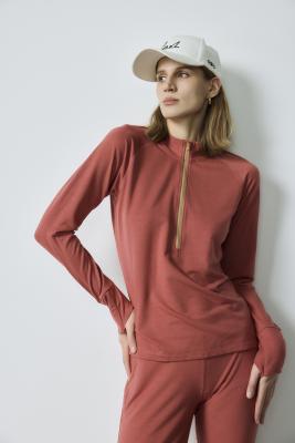 China Modal Elastane Burgundy Sweatshirt Stretch Knit Zip Up Hoodie Half Zip Mock Neck Set for sale