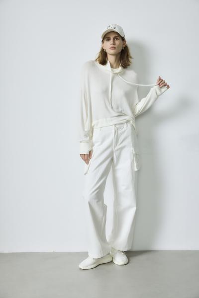 Quality Long Sleeve Soft Knit Hoodie Women'S Wide Leg Cargo Pant All White Loungewear Set for sale