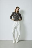 Quality Striped Wool Base Layer Three Quarter Sleeve Cropped Base Layer Wool Pullover for sale