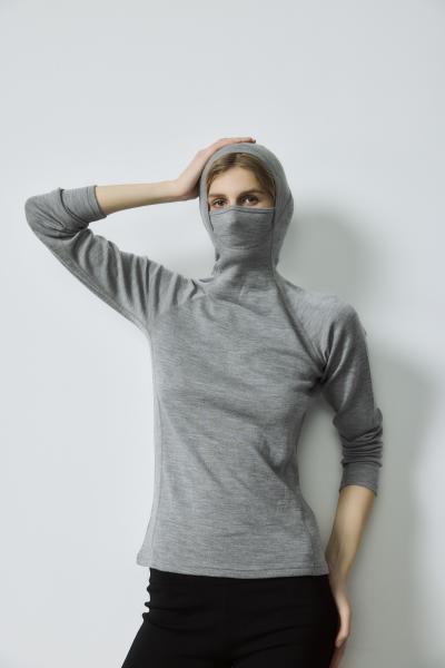 Quality Custom Wool Base Layer 100% Pure Hooded Balaclava Wool Long Sleeve Top for sale