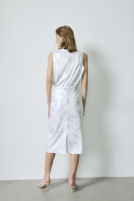 China Custom White Sequin Dress Leaf Pattern Sleeveless Midi Dress  XS S Size for sale
